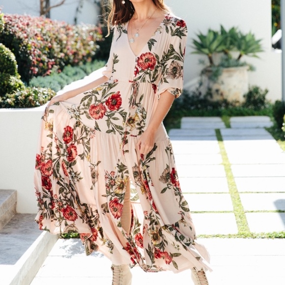 Jaase | Dresses | Jaase Floral Print Pink Tessa Slit Maxi Dress | Poshmark